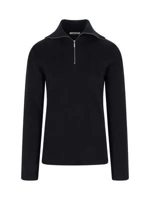 ENTIRE STUDIOS 100% Cotton Quarter Zip Knit Pullover - Black