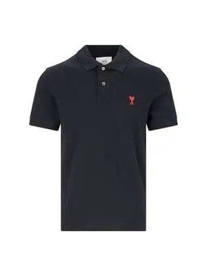 AMI Paris Regular Fit Embroidered Logo Polo Shirt - Black