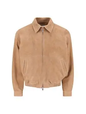 TONYWACK Light Goat Leather Jacket With Classic Collar - Beige