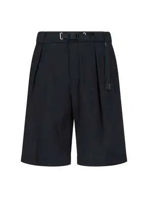 WHITE SAND Textured Wool-blend Stretch Trousers - Black