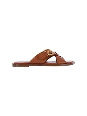 Chloé Buckled Leather Flat Sandals - Brown