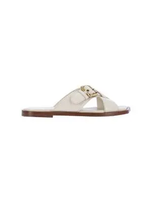 Chloé CHLOÉ Buckled Leather Flat Sandals White