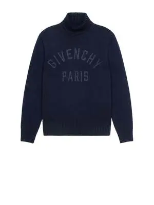 Givenchy Cotton Turtleneck Sweater With Paris Embroidery - Blue