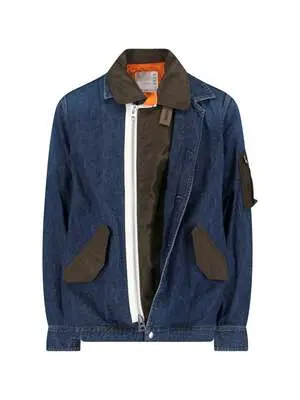 Sacai Mixed-material Bomber Jacket - Blue