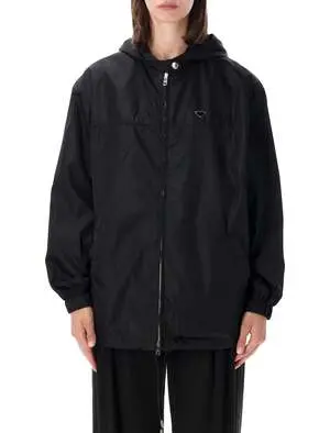 Prada Re-nylon Mini Hooded Blouson Jacket With Enameled Triangle Logo - Nero
