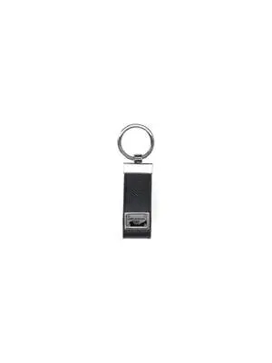 Dolce & Gabbana Calf Leather Keychain With Logo Plaque - Black