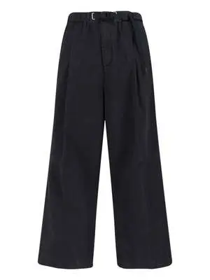 WHITE SAND 100% Cotton Trousers With Belt Detail - Black