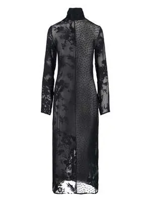 MARINE SERRE High Neck Lace Trimmed Floral And Polka Dot Print Maxi Dress - Black