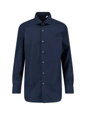 FINAMORE 1925 100% Cotton Button-down Shirt - Blue