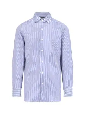 FINAMORE 1925 100% Cotton Button-down Shirt - Blue