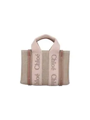 Chloé Linen & Calf Leather Handbag - Beige