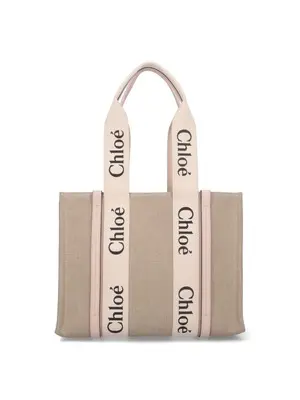 Chloé Linen & Calf Leather Handbag - White