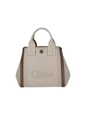 Chloé Natural Cotton Tote Bag With Calf Leather Details - White