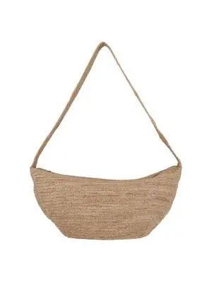 IBELIV Natural Raffia Mini Shoulder Bag With Cow Leather Trim - Beige