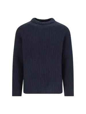 Closed Ribbed Quarter Zip Wool Pullover - Blue