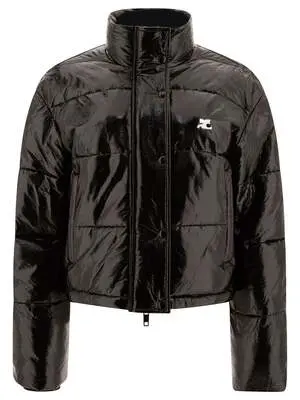 COURREGES Cropped Vinyl Puffer Jacket - Black