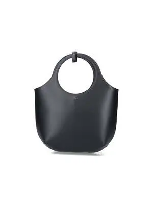 COURREGES Structured Calfskin Tote Bag With Hoop Handle - Black