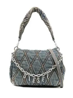 DIESEL® Quilted Denim Mini Handbag With Chain Handle - Blu