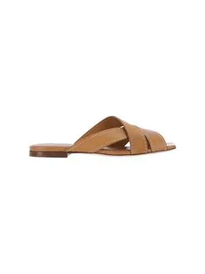 TOD`S Tod's Leather Flat Sandals With Flap Detail - Brown