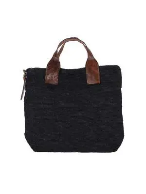 IBELIV Raphia And Cow Leather Handbag - Black