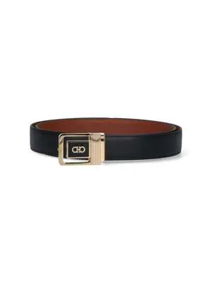 FERRAGAMO Calf Leather Belt With Gancini Buckle - Black