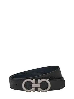 FERRAGAMO Calf Leather Belt With Gancini Buckle - Navy