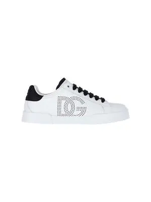 Dolce & Gabbana Perforated Logo Calf Leather Lace-up Sneakers - White