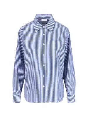 PAROSH 100% Cotton Striped Shirt - Blue