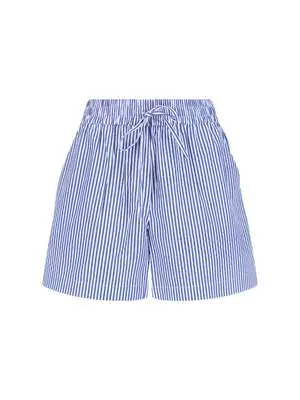 PAROSH 100% Cotton Striped Trousers With Drawstring Waist - Blue