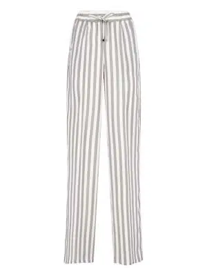 Kiton 100% Silk Striped Tailored Trousers - Beige