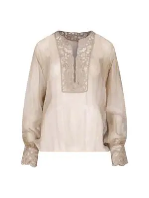 Ermanno Scervino Lightweight 100% Silk Shirt For - Beige