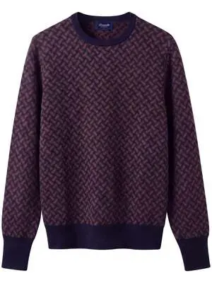 DRUMOHR Geometric Jacquard Crewneck Sweater - Navy