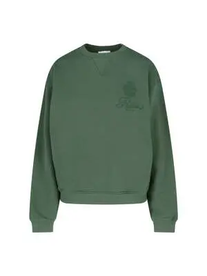 FRAME Cotton-poly Crewneck Sweater With Embroidered Logo - Green