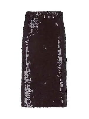 PAROSH Sequin Pencil Skirt - Brown