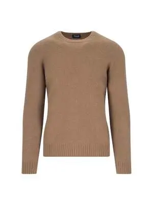 DRUMOHR 100% Lambswool Crewneck Sweater - Brown