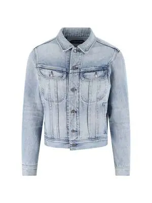 TOM FORD Cotton-lyocell Jacket With Bovine Leather Trim - Blue