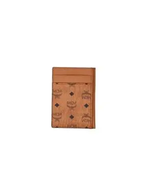 Mcm Monogram Leather Card Holder - Brown