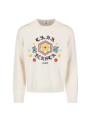 Casablanca Embroidered Graphic Crewneck Sweater - White