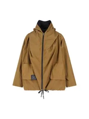KIMONO RAIN Hooded Zip-up Rain Jacket - Brown