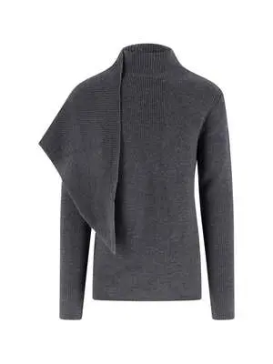 ENTIRE STUDIOS ENTIRE STUDIOS Ribbed Merino Wool Mock Neck Sweater With Asymmetrical Drape Grey