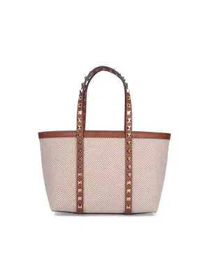 Valentino Garavani Studded Canvas Tote Bag - Beige
