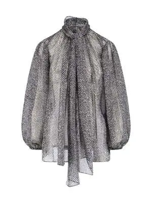 Dolce & Gabbana Sheer High-neck Tie Blouse