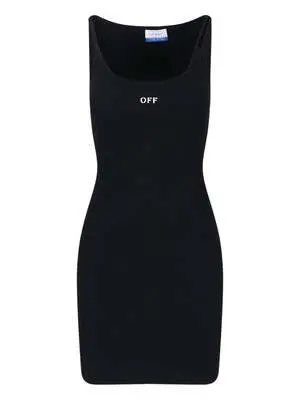 Off-White Cotton Stretch Marker-detail Midi Dress