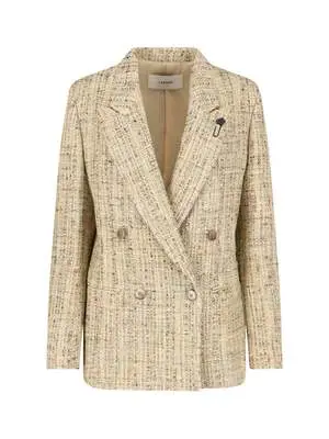 LARDINI LARDINI Double Breasted Multimaterial Knit Jacket With Soft Structure