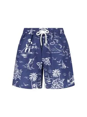 Polo Ralph Lauren Printed Swim Trunks - Blue