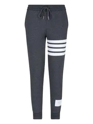Thom Browne 100% Cotton Drawstring Trousers With Signature Stripes - Grey