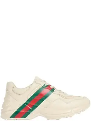 Gucci Low-top Leather Sneakers With Embossed Logo And Signature Stripe