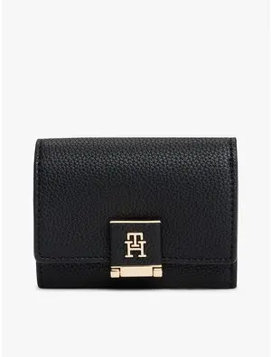 Tommy Hilfiger Monogram Clasp Pebbled Trifold Wallet - Black