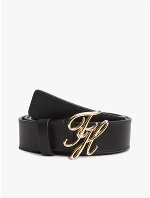 Tommy Hilfiger Script Monogram Buckle Leather Belt - Black