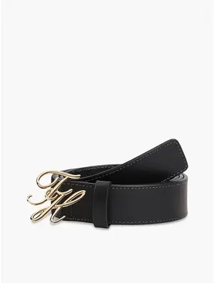 Tommy Hilfiger Script Monogram Buckle Leather Belt - Black